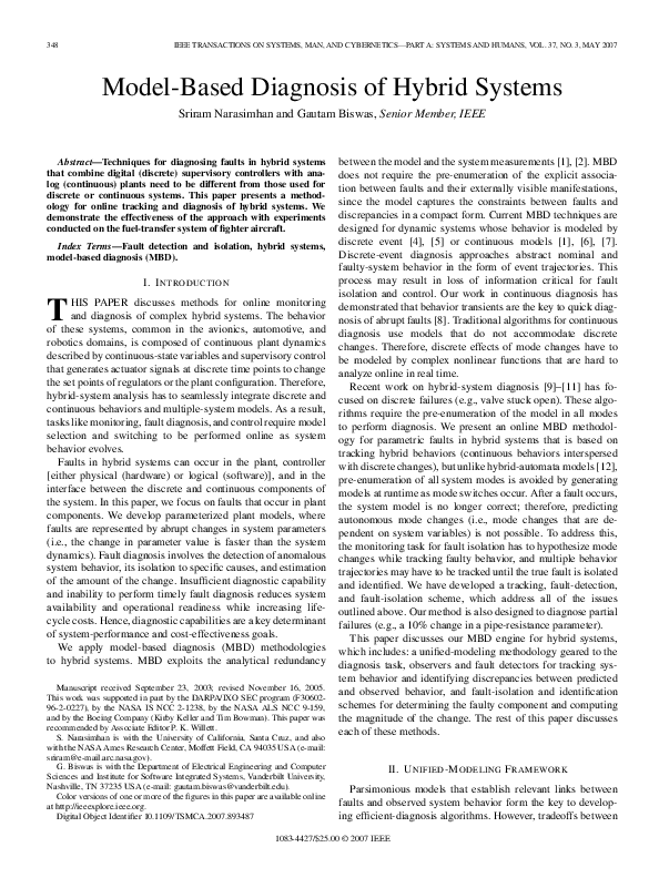(PDF) Model-Based Diagnosis of Hybrid Systems