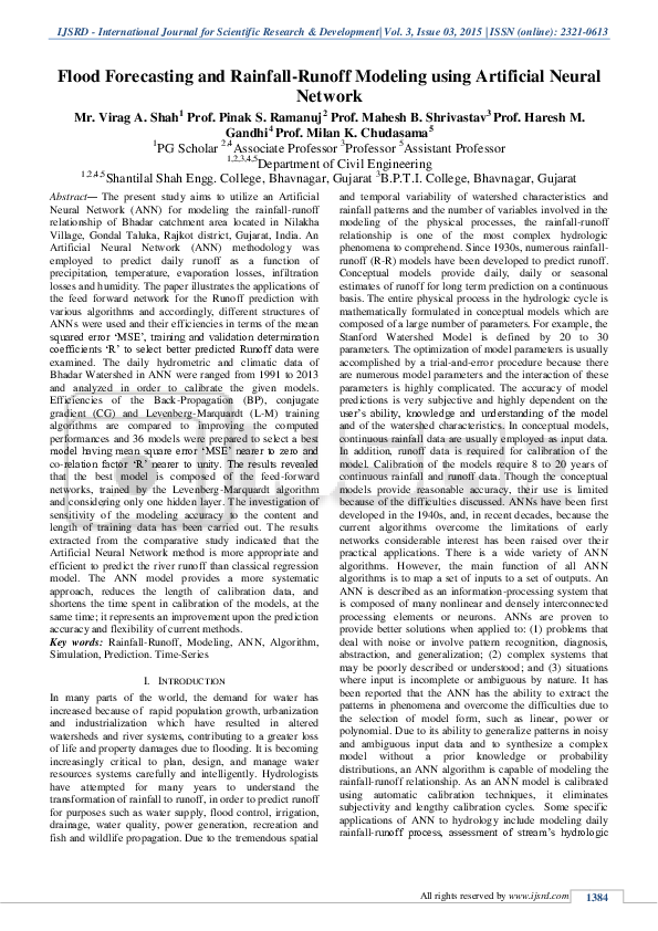 Pdf Flood Forecasting And Rainfall Runoff Modeling Using Artificial