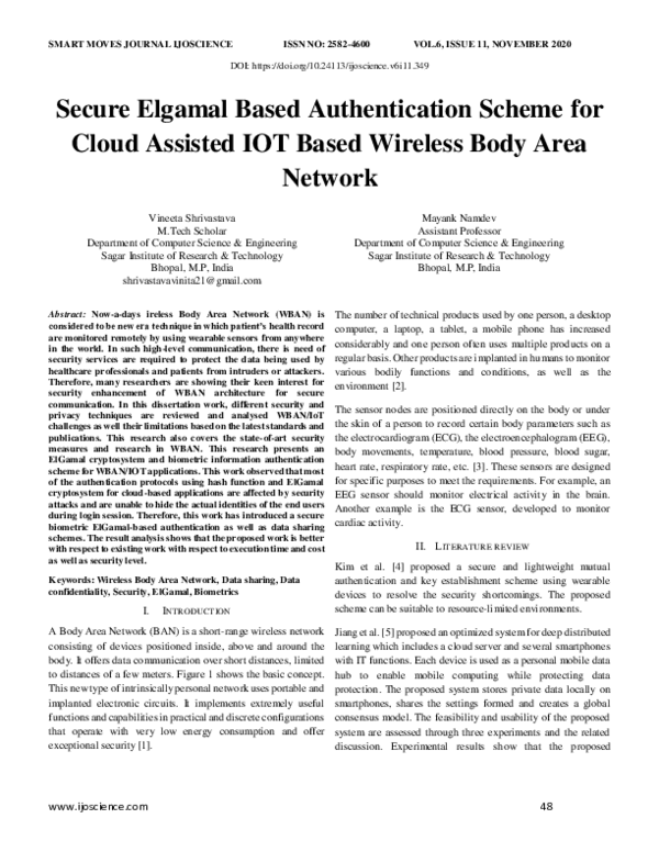 (PDF) Secure Elgamal Based Authentication Scheme for Cloud Assisted IOT Based Wireless Body Area ...