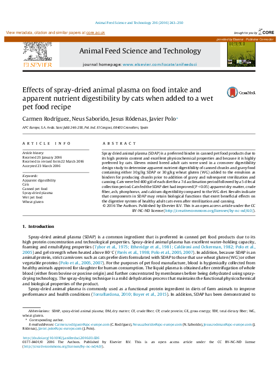 (PDF) Effects of spray-dried animal plasma on food intake and apparent nutrient digestibility by ...