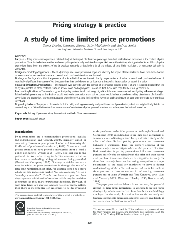 (PDF) A study of time limited price promotions