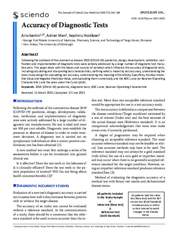 Pdf Accuracy Of Diagnostic Tests