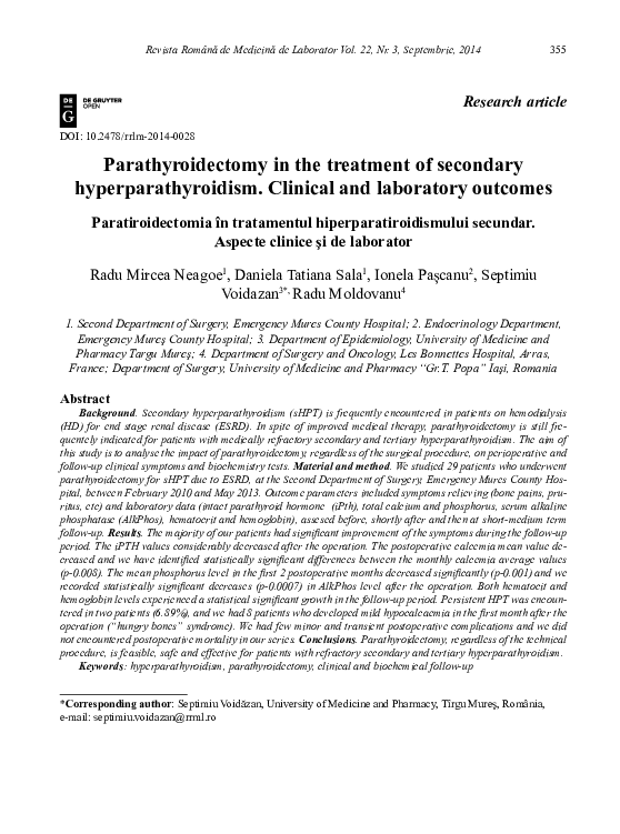 (PDF) Parathyroidectomy in the treatment of secondary ...