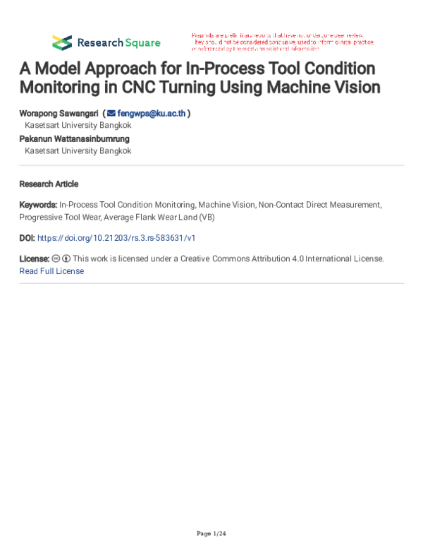 (PDF) A Model Approach for In-Process Tool Condition Monitoring in CNC Turning Using Machine Vision