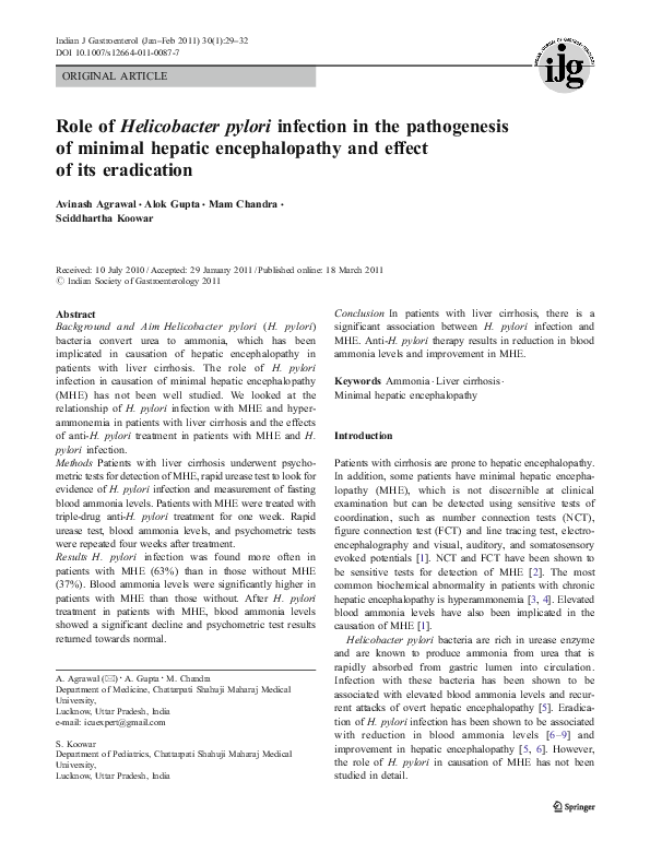 (PDF) Role of Helicobacter pylori infection in the pathogenesis of ...