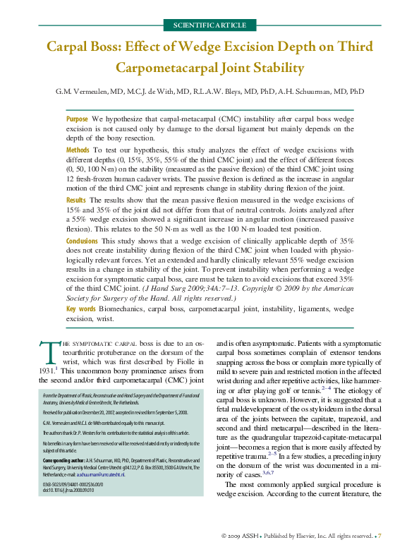 (PDF) Carpal Boss: Effect of Wedge Excision Depth on Third ...