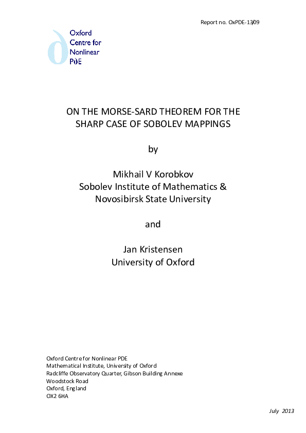 (PDF) On the Morse-Sard Theorem for the sharp case of Sobolev mappings