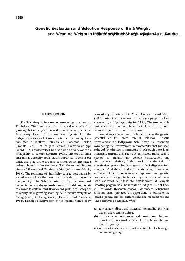 (PDF) Genetic Evaluation and Selection Response of Birth Weight and ...