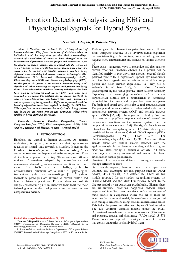 Pdf Emotion Detection Analysis Using Eeg And Physiological Signals