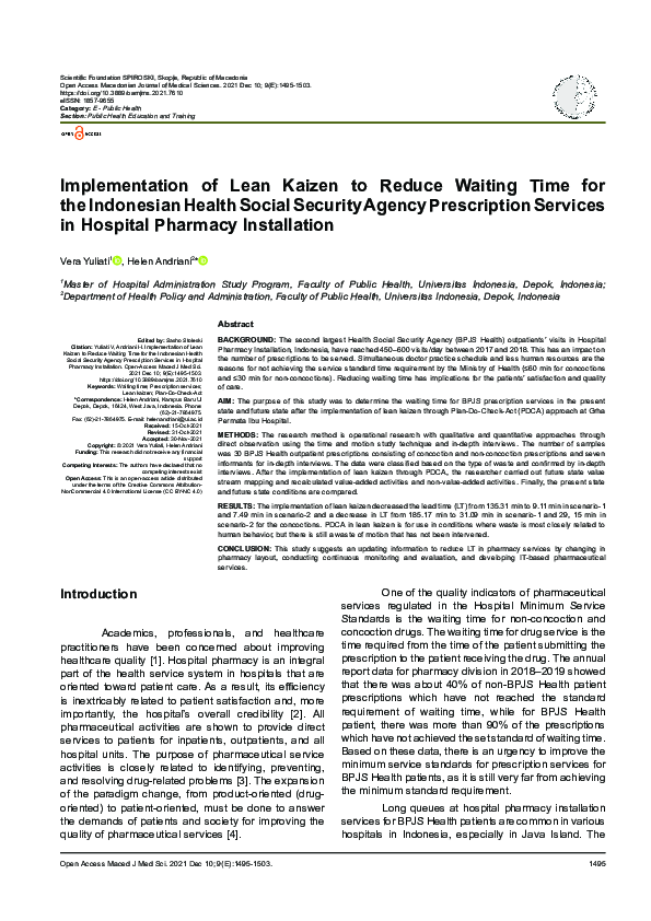 (PDF) Implementation of Lean Kaizen to Reduce Waiting Time for the ...
