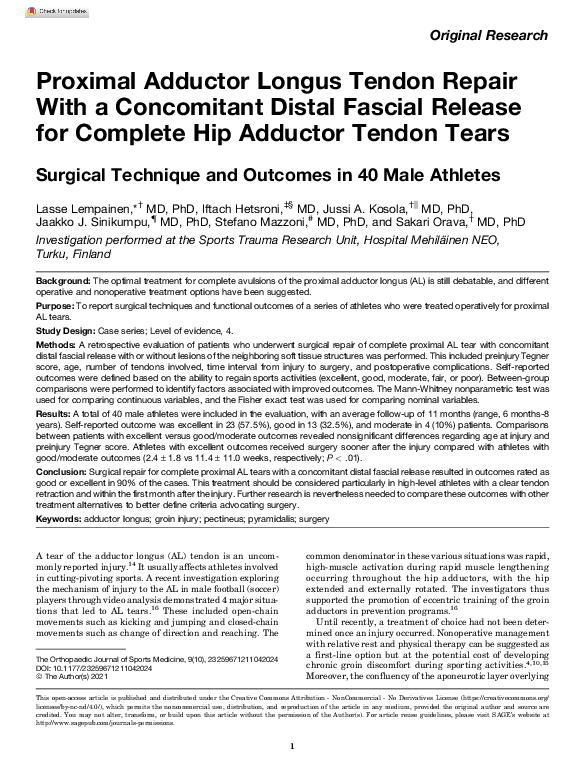 (PDF) Proximal Adductor Longus Tendon Repair With a Concomitant Distal ...