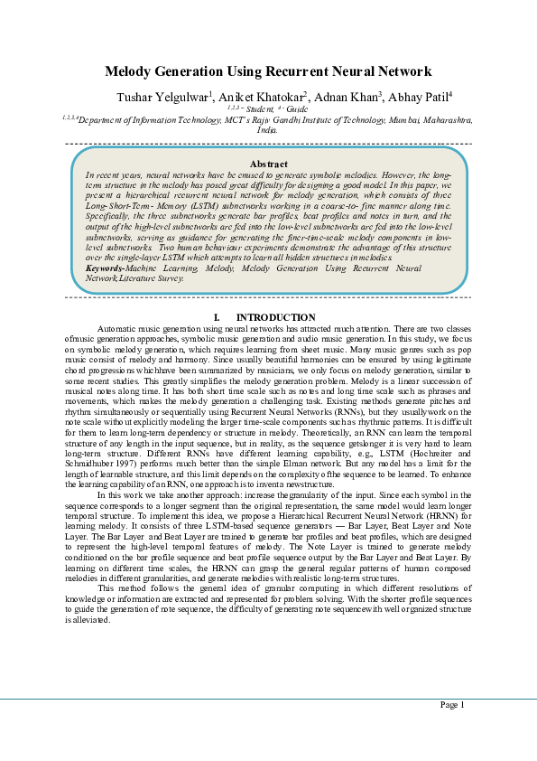 (PDF) Melody Generation Using Recurrent Neural Network