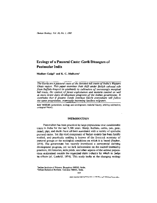 (PDF) Ecology of a pastoral caste: Gavli Dhangars of peninsular India
