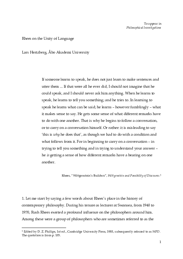 (PDF) Rhees on the Unity of Language