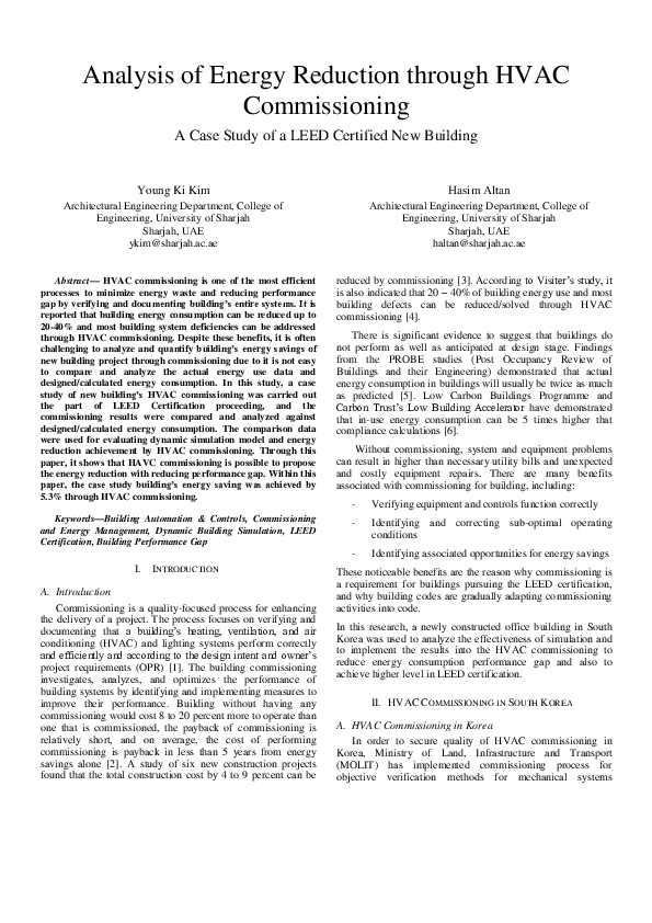 (PDF) Analysis of energy reduction through HVAC commissioning: A case ...