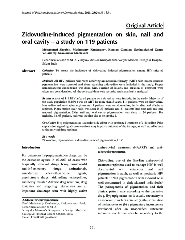 (PDF) Zidovudine-induced pigmentation on skin, nail and oral cavity – a ...