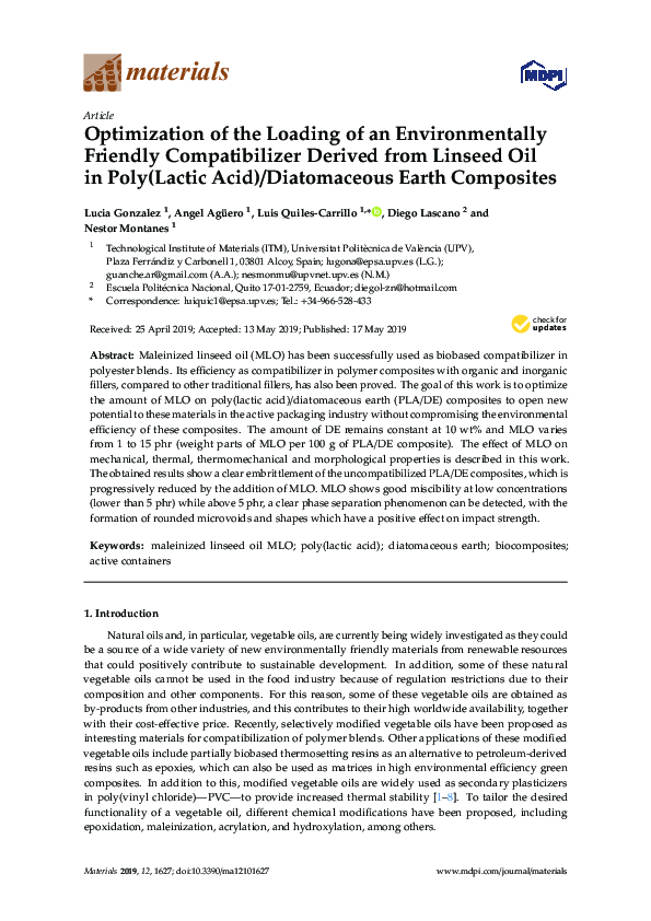 (PDF) Optimization of the Loading of an Environmentally Friendly Compatibilizer Derived from ...