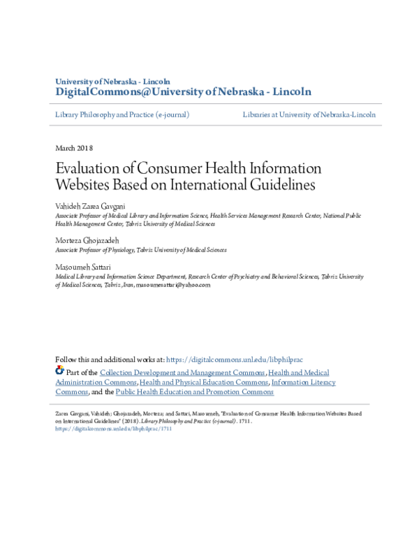 (PDF) Evaluation of Consumer Health Information Websites Based on ...