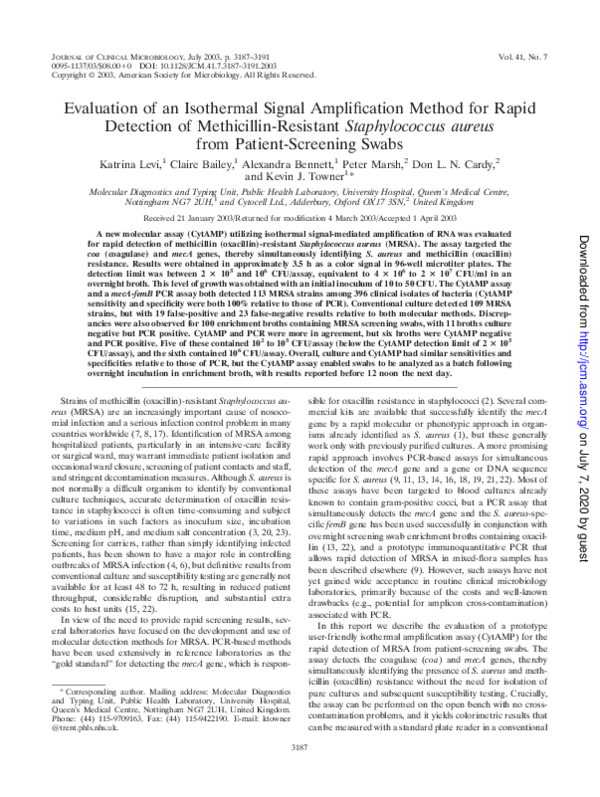 (PDF) Evaluation of an Isothermal Signal Amplification Method for Rapid Detection of Methicillin ...