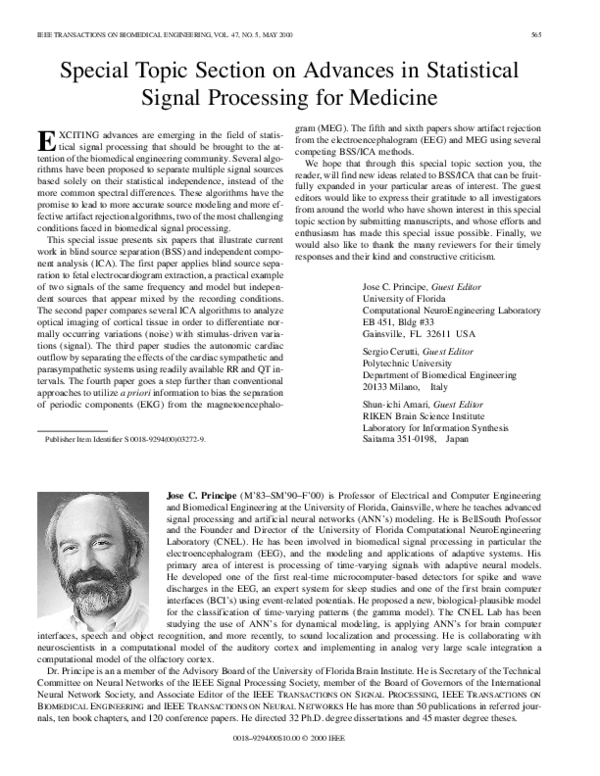 (PDF) Special topic section on advances in statistical signal ...