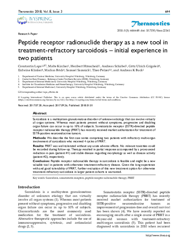 (PDF) Peptide receptor radionuclide therapy as a new tool in treatment ...