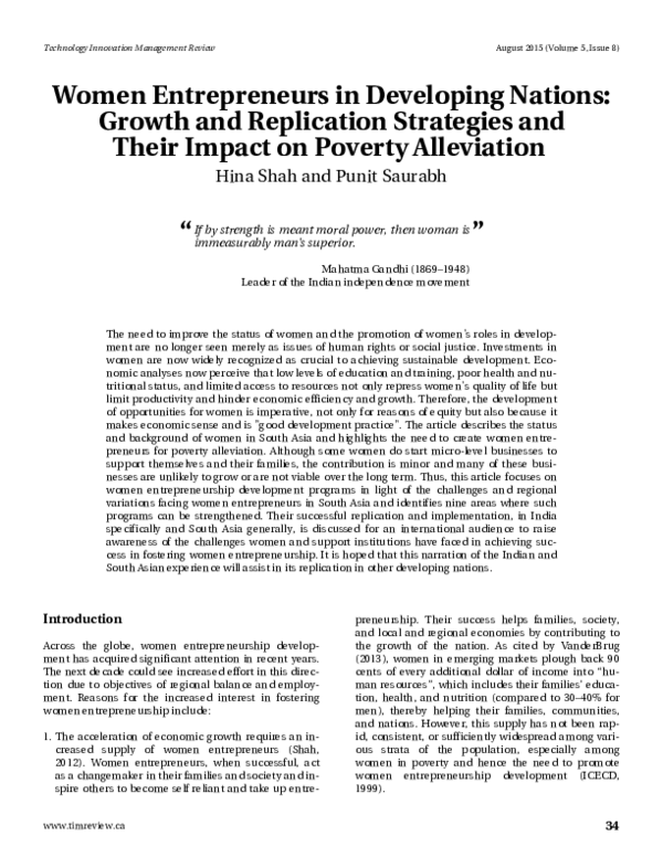 (PDF) Women Entrepreneurs in Developing Nations: Growth and Replication ...