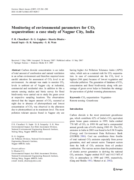 (PDF) Monitoring of environmental parameters for CO2 sequestration: a case study of Nagpur City ...