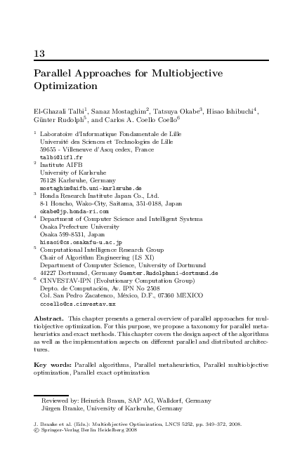 (PDF) Parallel Approaches for Multiobjective Optimization
