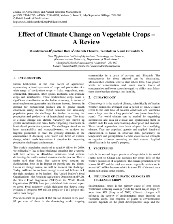(PDF) Effect of Climate Change on Vegetable Crops-A Review