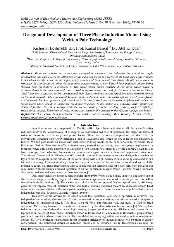 Pdf Design And Development Of Three Phase Induction Motor Using