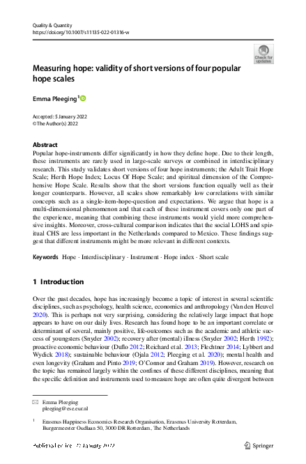 (PDF) Measuring hope: validity of short versions of four popular hope ...