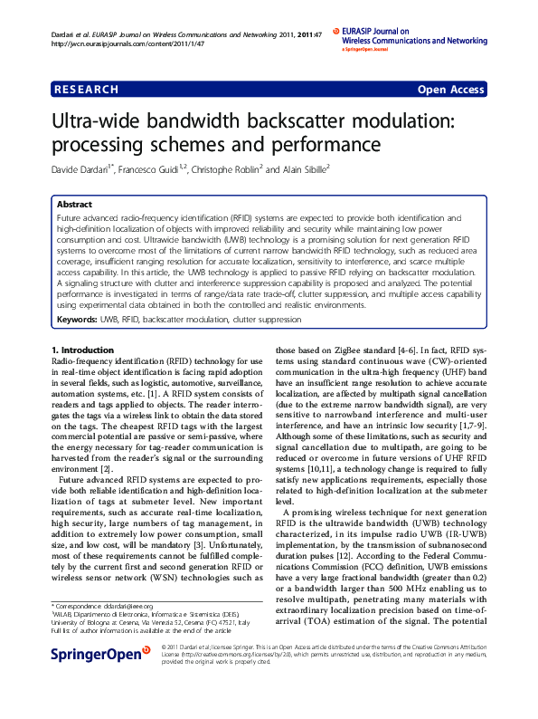 (PDF) Ultra-wide bandwidth backscatter modulation: processing schemes and performance