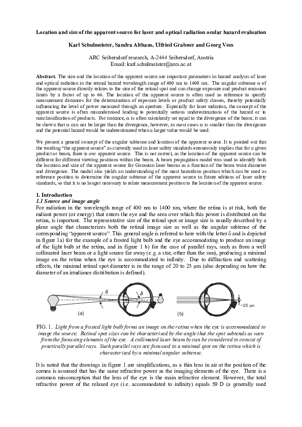 (PDF) Location and size of the apparent source for laser and optical ...