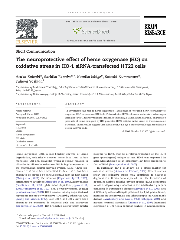 (PDF) Heme Oxygenase-1 Protects HT22 Cells from Oxidative Stress