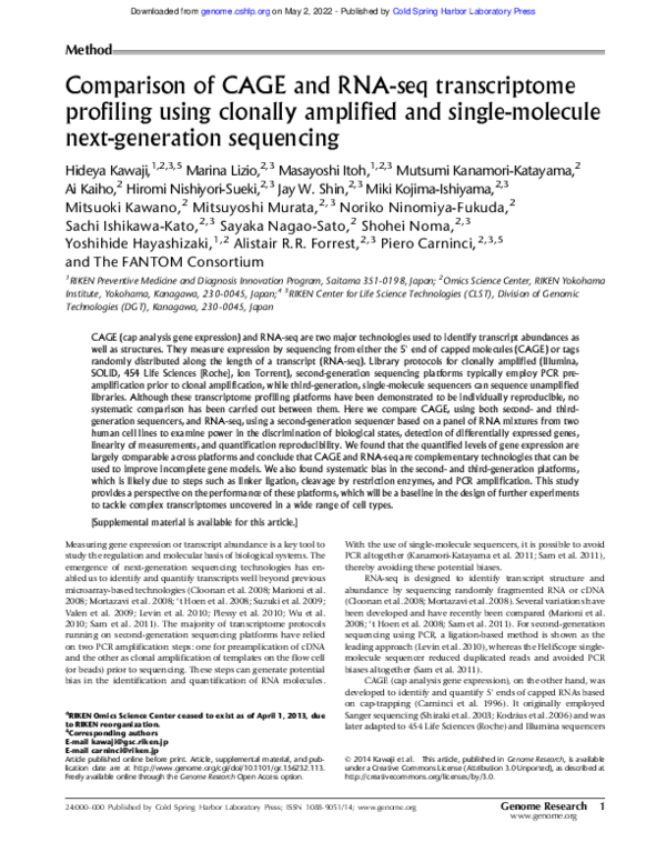 (PDF) Comparison of CAGE and RNA-seq transcriptome profiling using ...