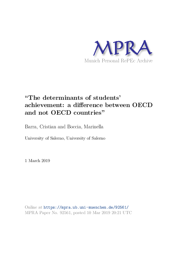(PDF) “The determinants of students' achievement: a difference between ...
