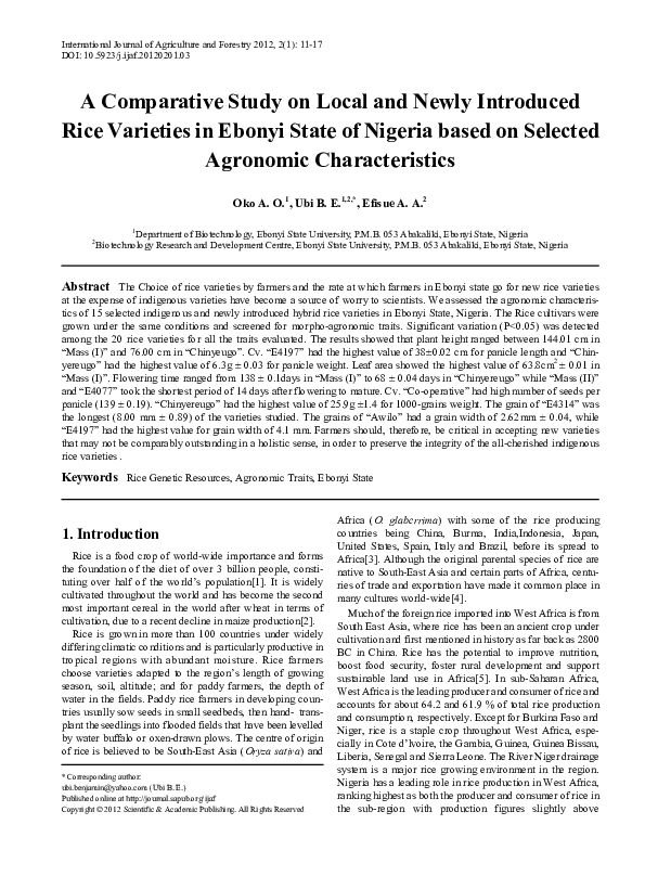 (PDF) A Comparative Study on Local and Newly Introduced Rice Varieties ...