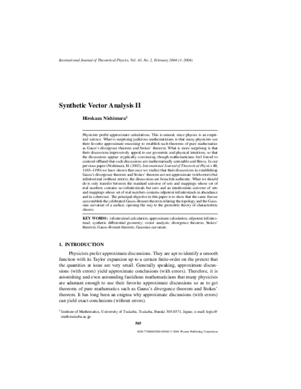 (PDF) Synthetic Vector Analysis II