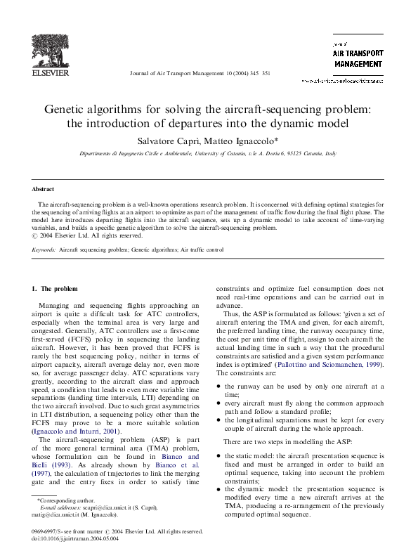 (PDF) Genetic algorithms for solving the aircraft-sequencing problem: the introduction of ...