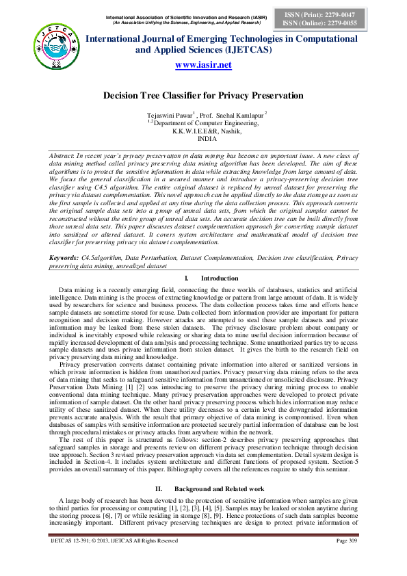 (PDF) Decision Tree Classifier for Privacy Preservation