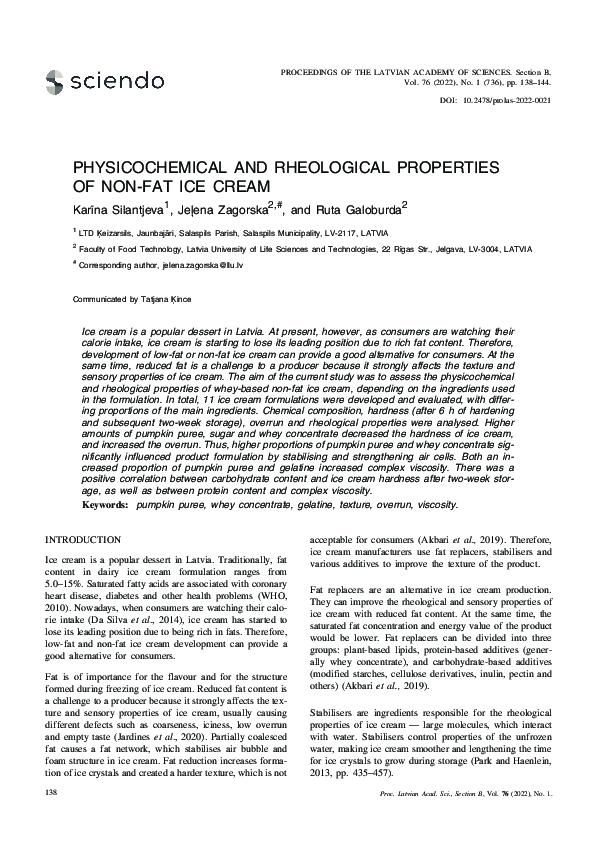 (PDF) Physicochemical and Rheological Properties of Non-Fat Ice Cream