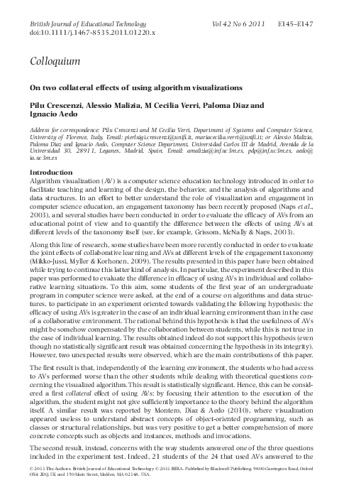 (PDF) On two collateral effects of using algorithm visualizations
