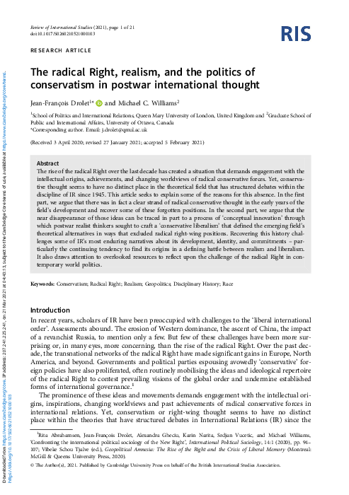 (PDF) The radical Right, realism, and the politics of conservatism in ...