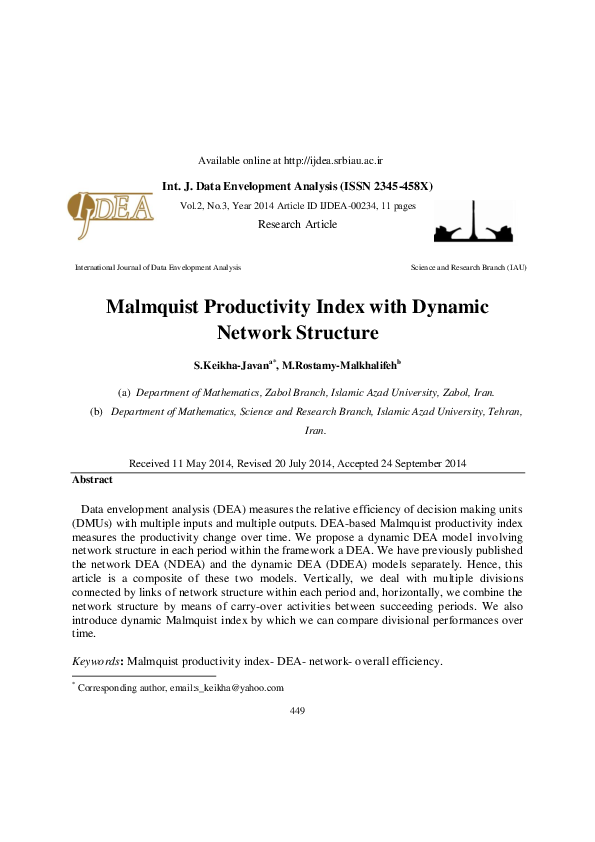 (PDF) Malmquist Productivity Index with Dynamic Network Structure