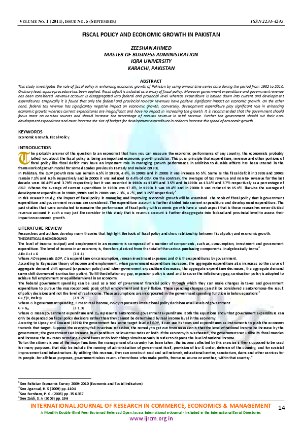 (PDF) Fiscal Policy and Economic Growth in Pakistan