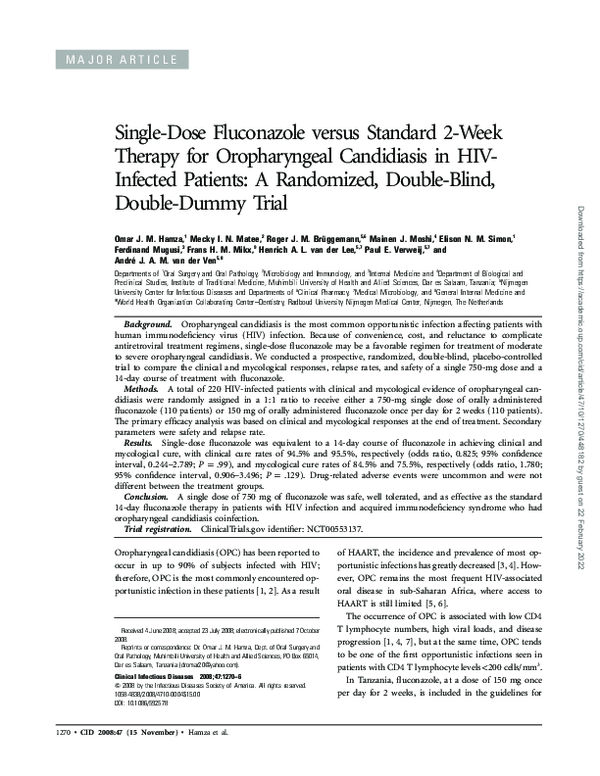 (PDF) Single‐Dose Fluconazole versus Standard 2‐Week Therapy for ...
