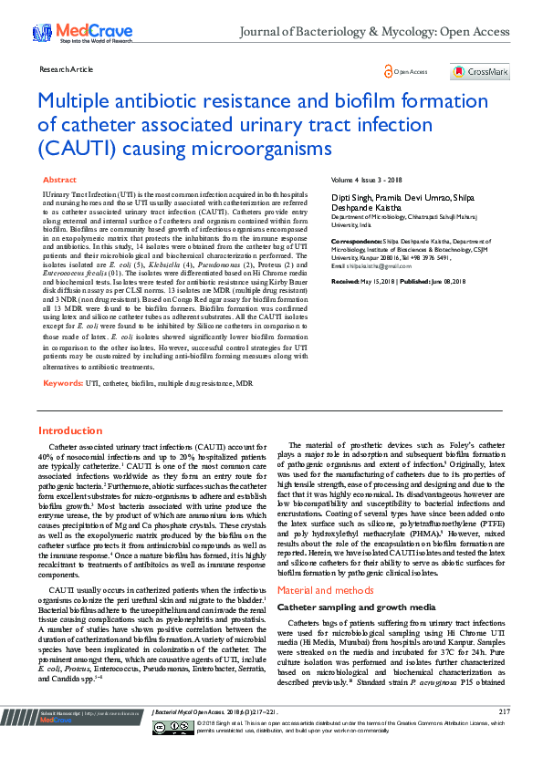 (PDF) Multiple antibiotic resistance and biofilm formation of catheter ...