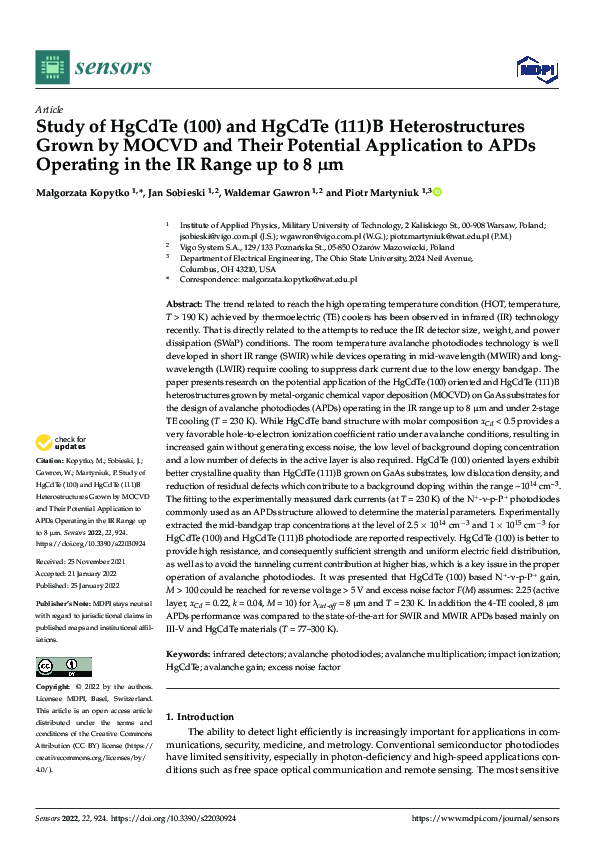 (PDF) Study of HgCdTe (100) and HgCdTe (111)B Heterostructures Grown by ...