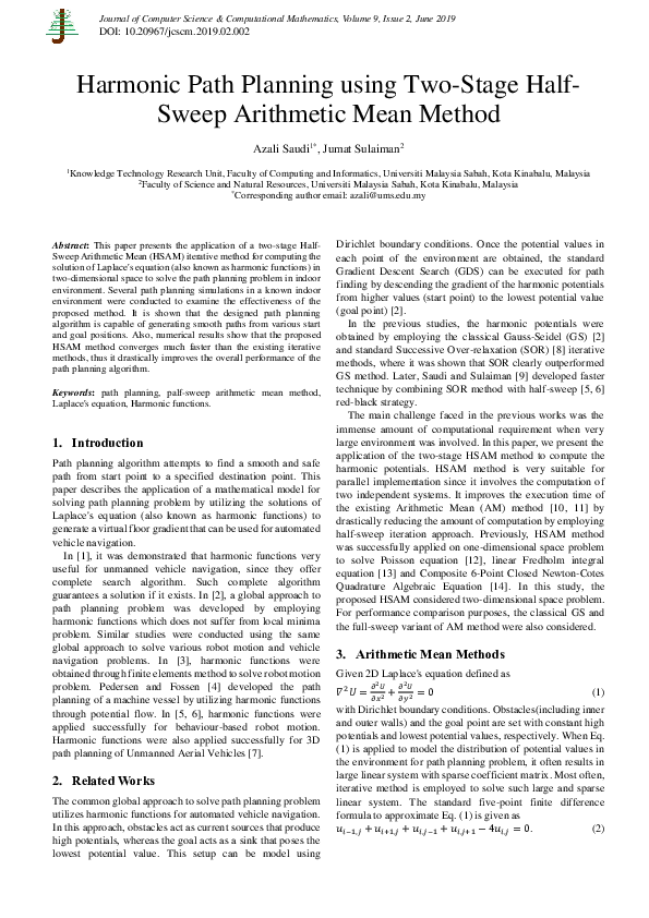 (PDF) Harmonic Path Planning using Two-Stage Half- Sweep Arithmetic Mean Method