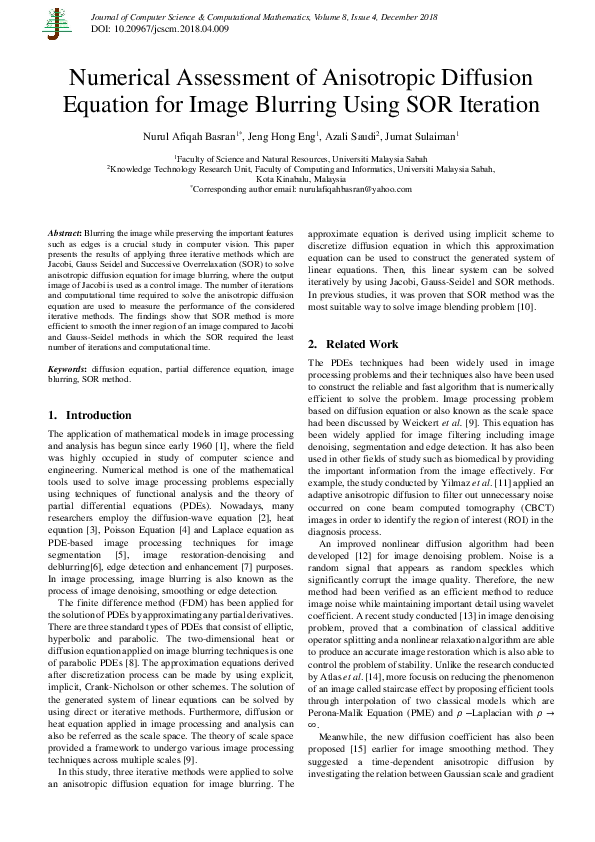 (PDF) Numerical Assessment of Anisotropic Diffusion Equation for Image ...